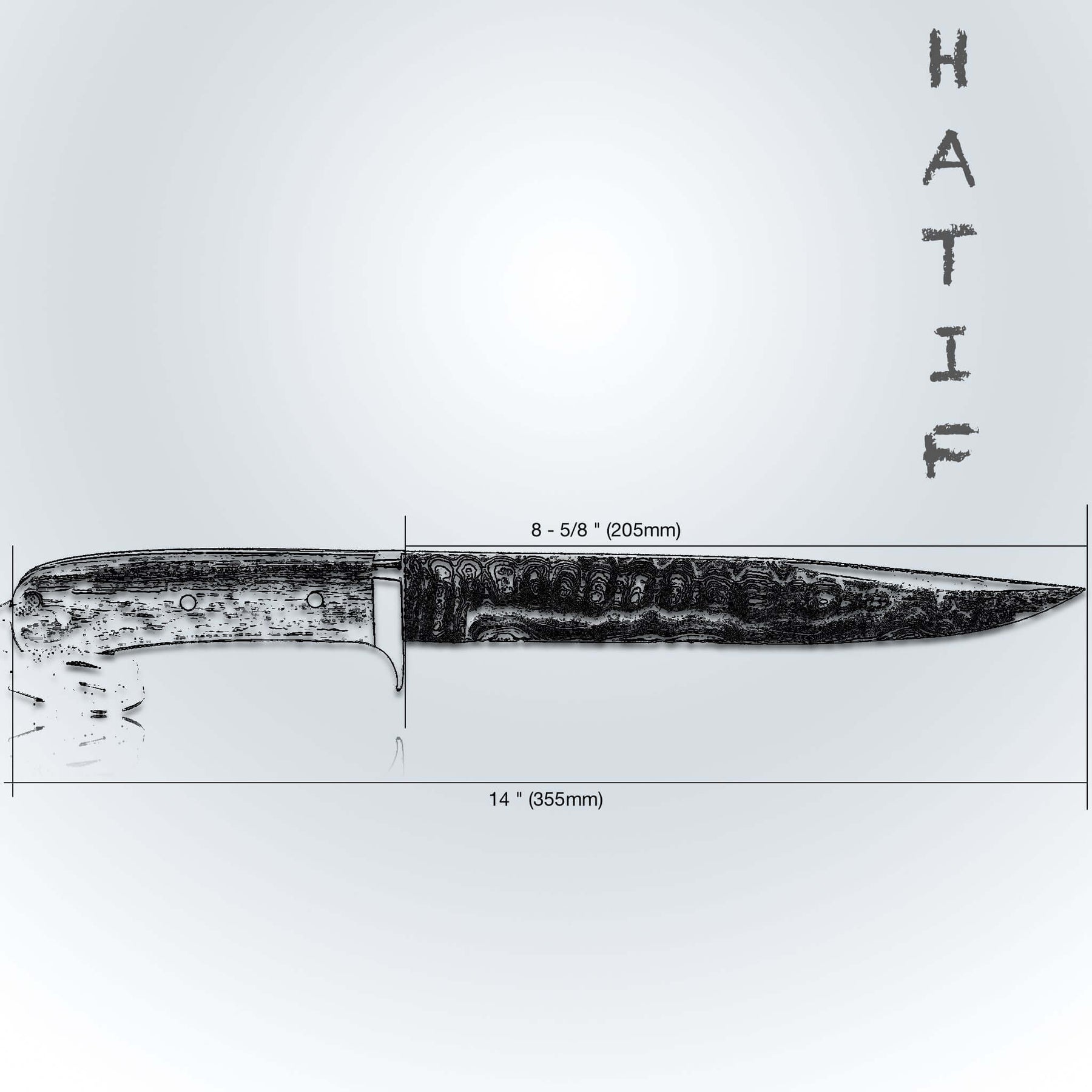 8 HATIF Bowie Knife - Damascus Steel with Sheath