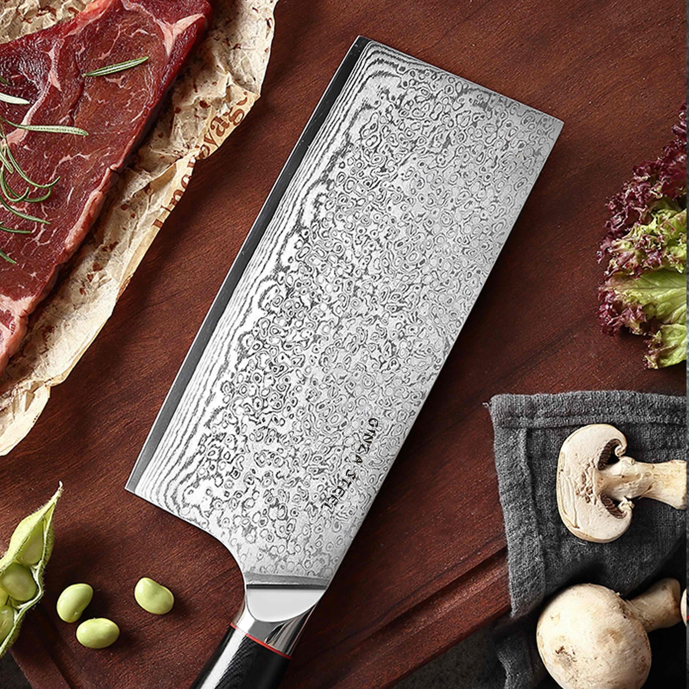 HAGAKURE X 7 VG10 Damascus Cleaver Knife